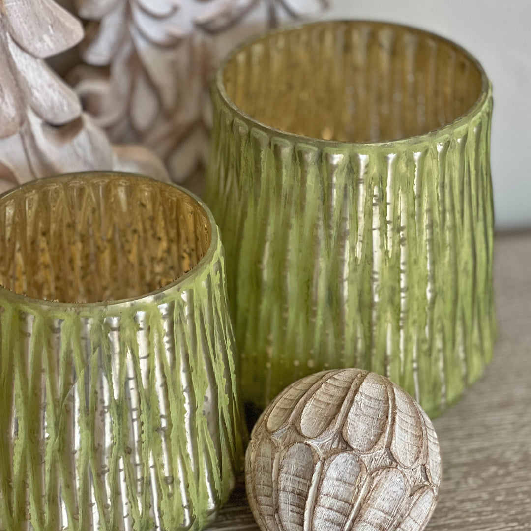 Glass Votive (Bell Line Texture) - Lime – House of Kaji